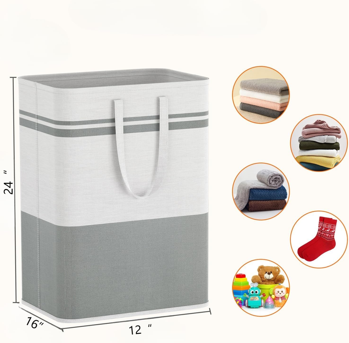 Ganliving: Two Large 75-Litre Freestanding Laundry Baskets, Collapsible with Portable Handles, Water-Resistant High Hamper for The Laundry Dormitory Bedroom Bathroom. (ORANGE WHITE)