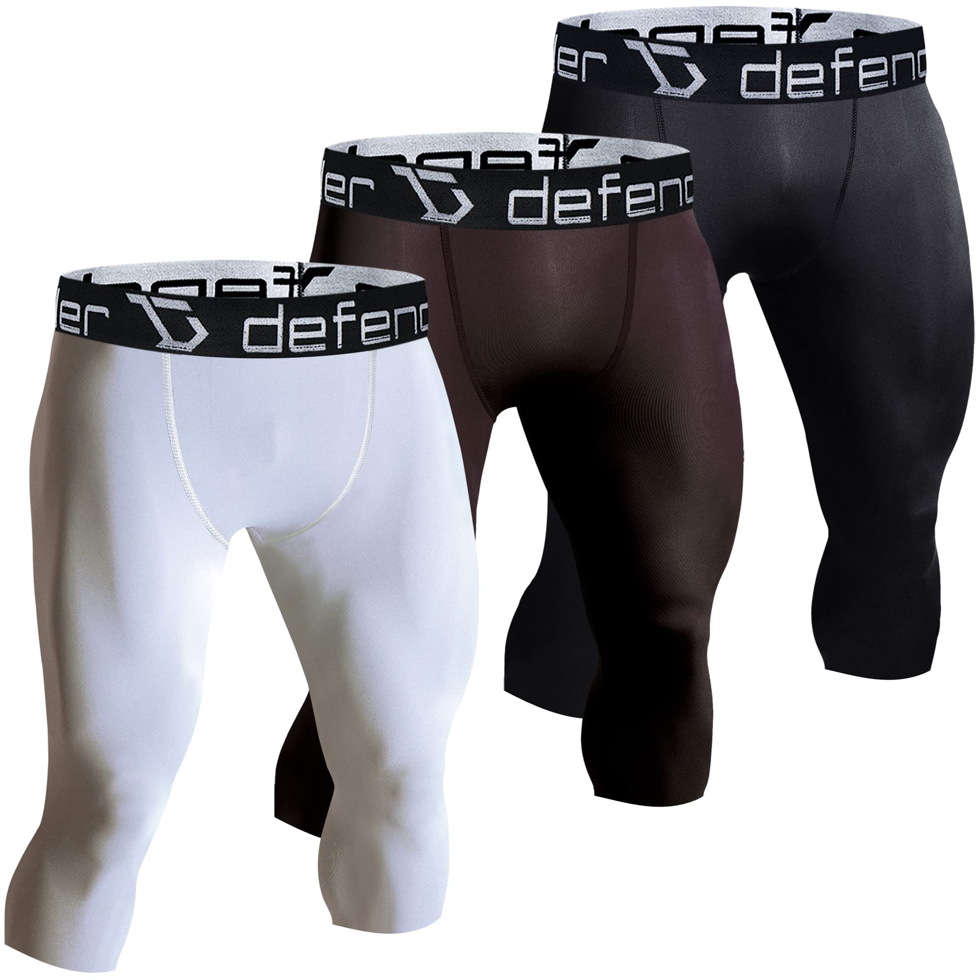 dfen Men's New 3 Packs Sports Compression 3/4 Capri Pants Under Base Layer Jerseys Leggings Tights Fits Cool Bottoms BKBNWW_M