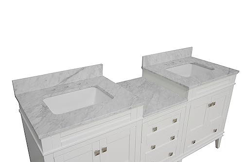 Kitchen Bath Collection Eleanor 72-inch Double Bathroom Vanity (White/Carrara): Includes White Cabinet with Authentic Italian Carrara Marble Countertop and White Ceramic Sinks