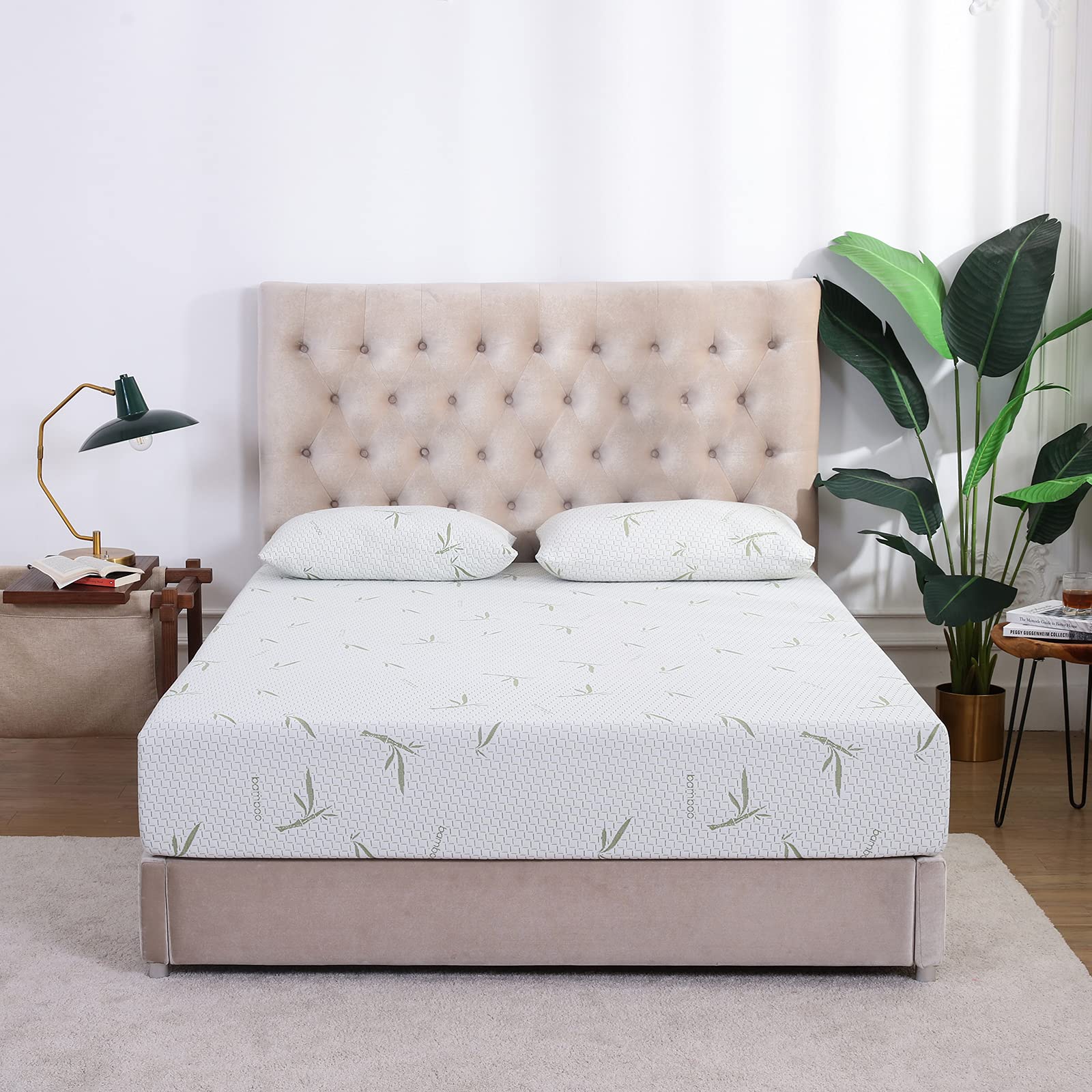 IULULU 10 Inch Memory Foam Mattress Feel with Bamboo Cover, Breathable Bed Mattresses with CertiPUR-US Certified, Full, White