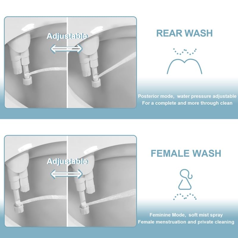 DFHBFG Bidet Attachment -Slim Toilet Seat Attachment Dual Nozzle Bidet Adjustable Water Pressure (Color : D, Size : 3/8)