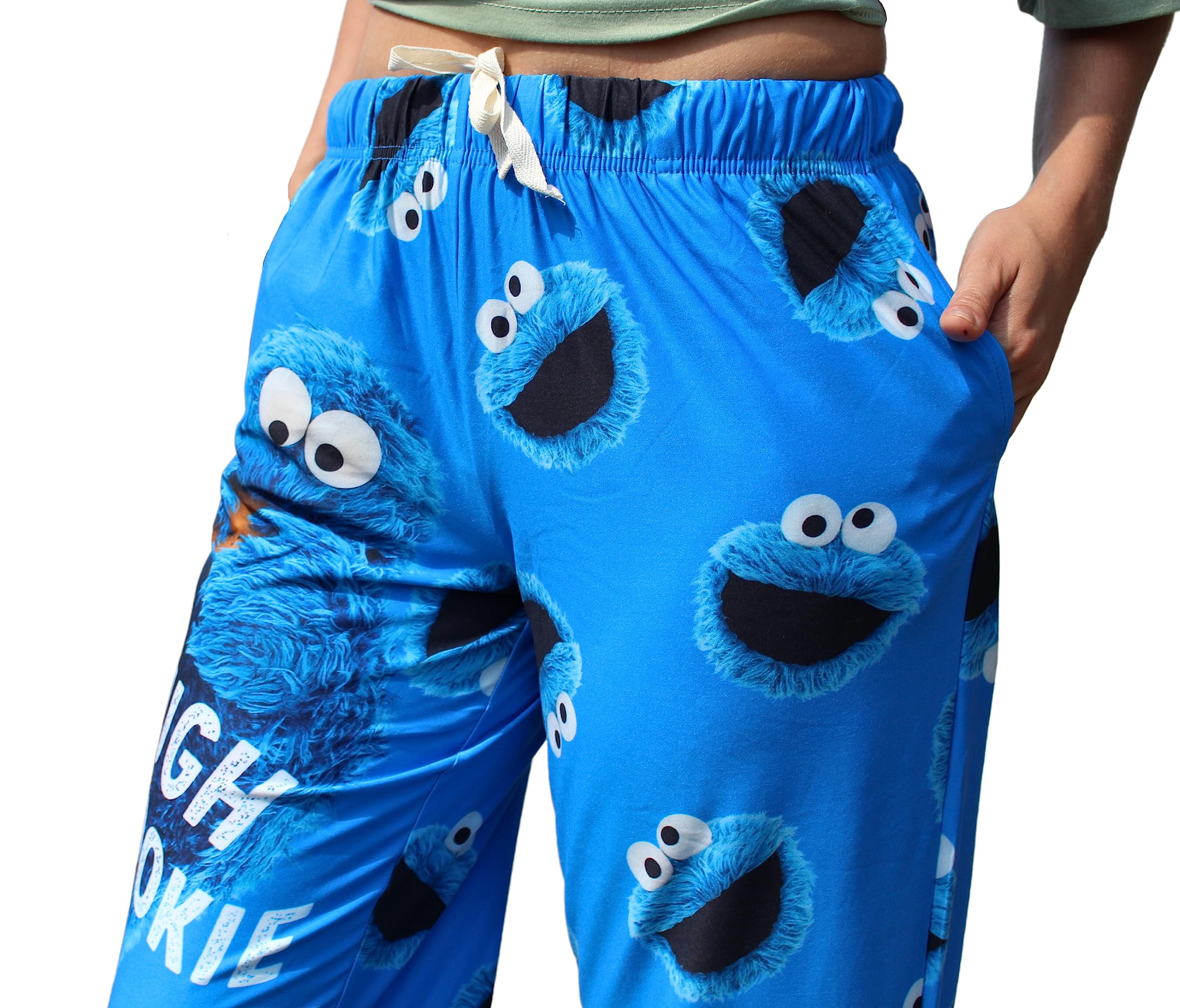 BRIEF INSANITY Lounge Pajama Pants for Men and Women | Sesame Street Cookie Monster Tough Cookie Graphic Print Pattern Bottoms - Comfy, Ultra Soft, Unisex Loungewear Pants (Tough Cookie, Medium)