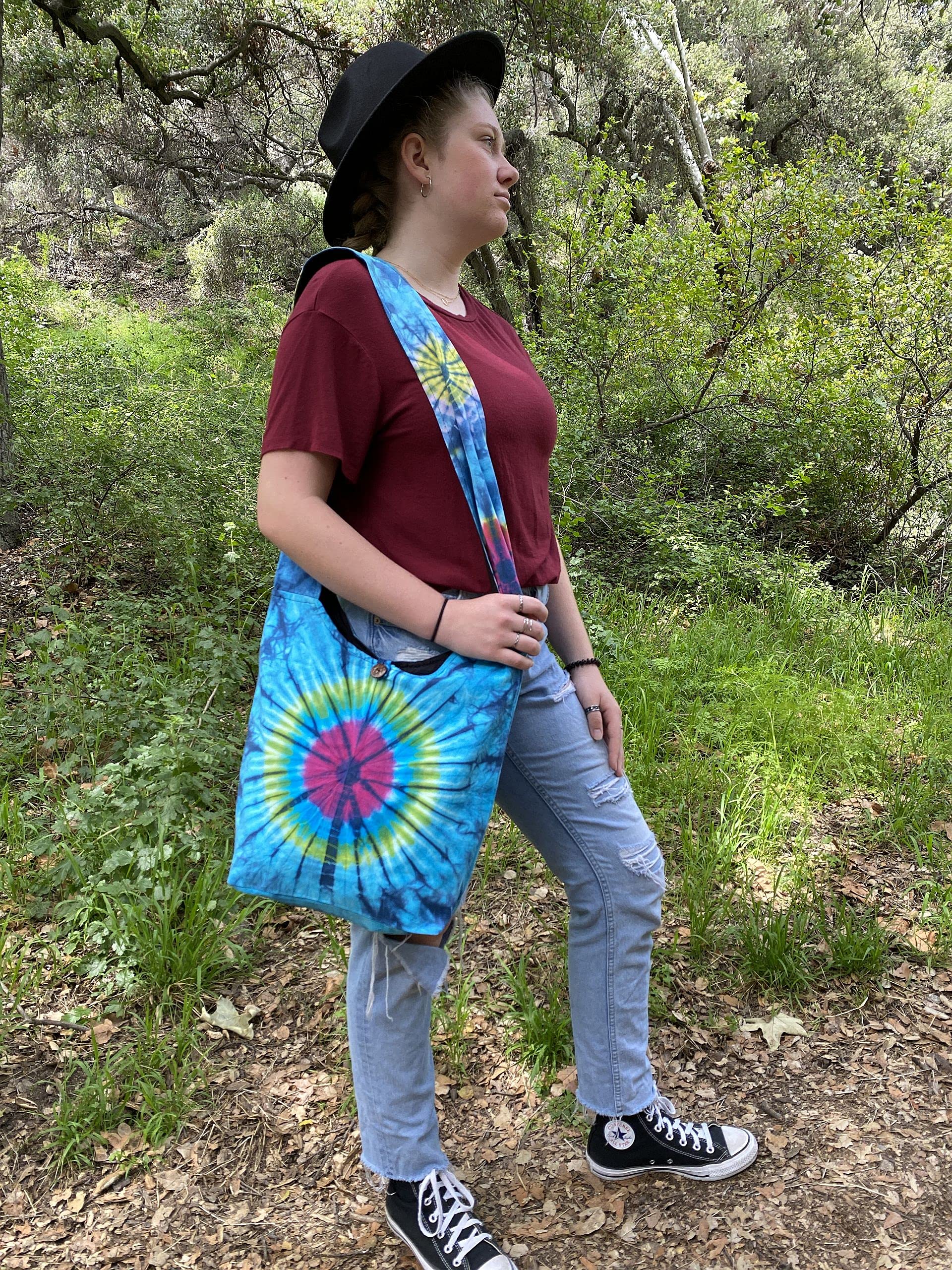 Original Collections Tie Dye Cross Body Shoulder Hippie Handbag Purse in Blue Large