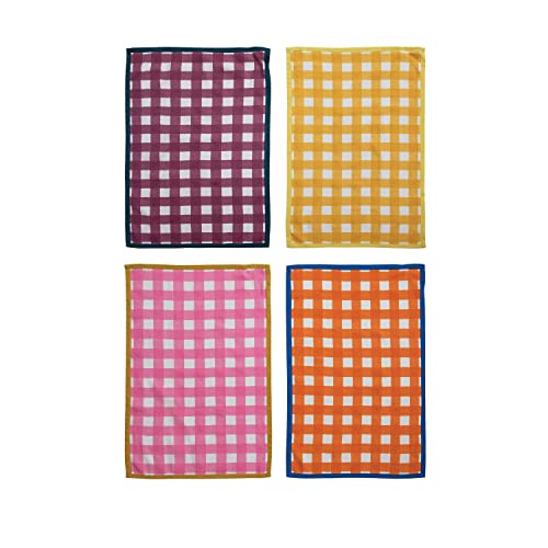 Creative Co-Op Cotton Check Pattern, 4 Colors Tea Towels, 28" L x 18" W x 0" H, Multicolor