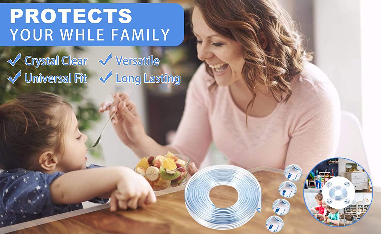 Corner Guards Baby Proofing Corner Protector, Clear Furniture Edge Guard Child Safety Kit Soft Silicone Bumper Strip 10ft(3m) with Upgraded Pre-Taped Strong Adhesive Toddler Corner Protector(4 Pack)