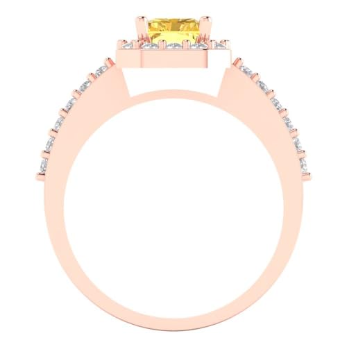 Clara Pucci 2.07 ct Emerald Cut Solitaire Halo Genuine Natural Yellow Citrine Engagement Promise Anniversary Bridal Ring 18K Rose Gold 9