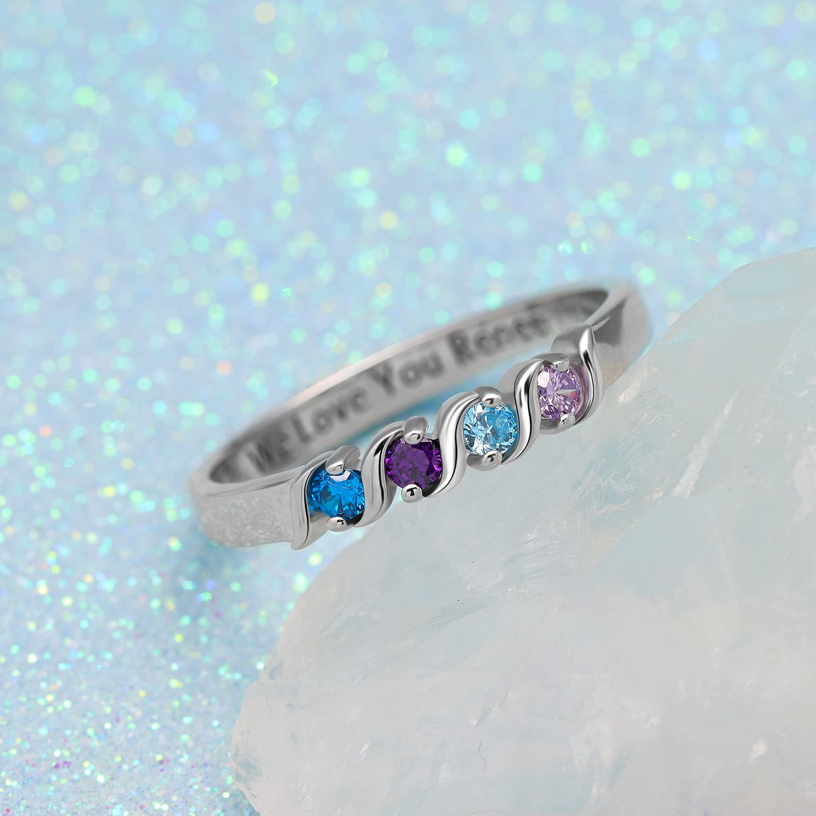 Custom Stackable Birthstone Rings for Women 925 Sterling Silver Personalized Stacking Rings for Mother