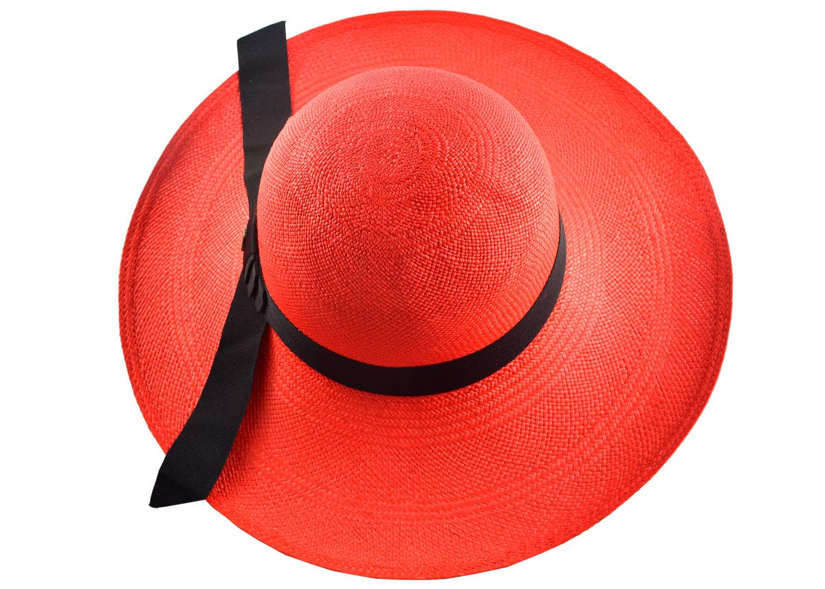 Original Panama Hat - Women's Classy Wide Brim - Toquilla Straw - Handmade in Ecuador (Medium | 56cm - 57cm, Bright Red)