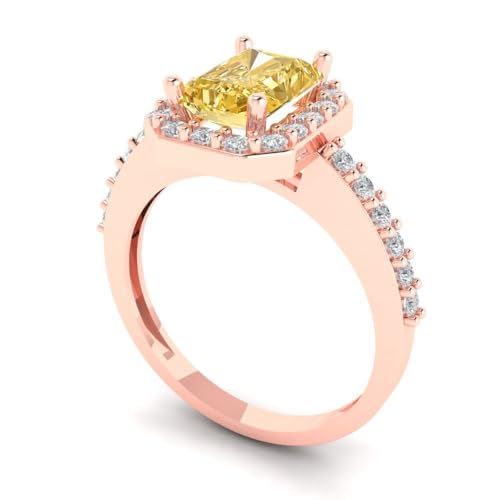 Clara Pucci 2.07 ct Emerald Cut Solitaire Halo Genuine Natural Yellow Citrine Engagement Promise Anniversary Bridal Ring 18K Rose Gold 9