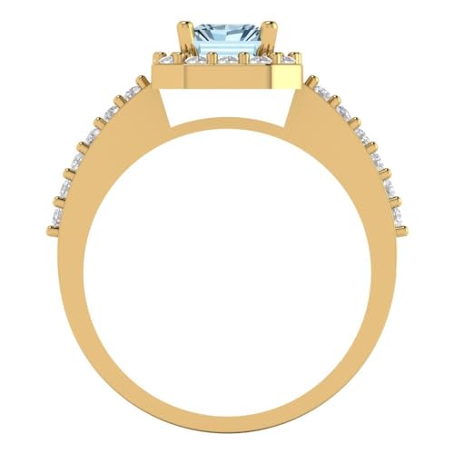 Clara Pucci 2.07 ct Emerald Cut Solitaire Halo Genuine Natural Aquamarine Engagement Promise Anniversary Bridal Ring 18K Yellow Gold 8.25
