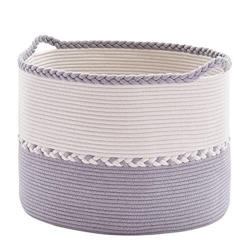 XXXL Large Cotton Rope Basket, 22"x22"x16" Woven Storage Basket with Handle, Blanket Basket Living Room Laundry Basket Hamper Baby Dog Toy Storage Comforter Cushions Thread Baskets for Organizing