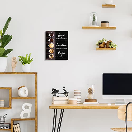 Inspirational Wall Art Wooden Prints Artwork Grind Hustle Execution Quote Success Motivational Wall Decor for Home Office Living Room Bedroom Ready to Hang (coffee)