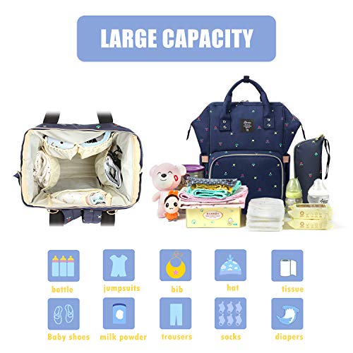 Chamqueen Diaper Bag Waterproof Nappy Bag Large Capacity Baby Diaper Backpack Gift for Novice Moms Blue