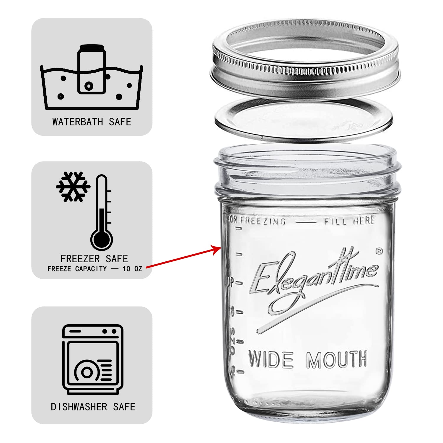 eleganttime Wide Mouth Mason Jars 16 oz,12 Pack Canning Jars with Lids,Airtight Container Glass Jars for Candles,Home Decor,Overnight Oats,Fruit Preserves,Jam or Jelly