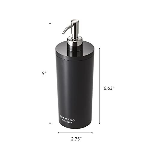 Yamazaki 2929 Tower Shampoo Dispenser Contemporary Bottle Pump for Shower, Round, Black & Silver
