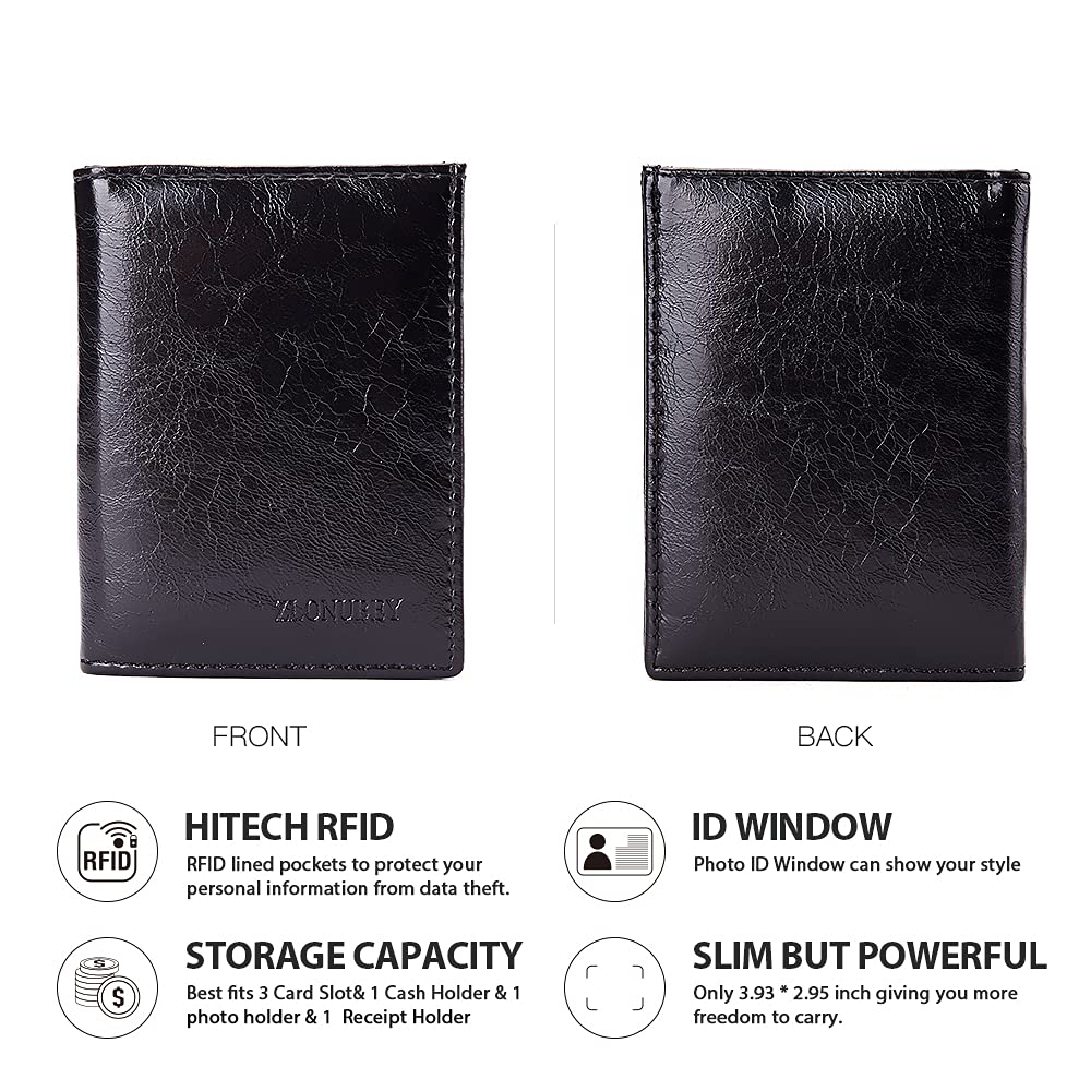 ZLONUBEY Wallets for Mens RFID Protection Leather Slim Small Womens Wallet Business Card Holders (Black)