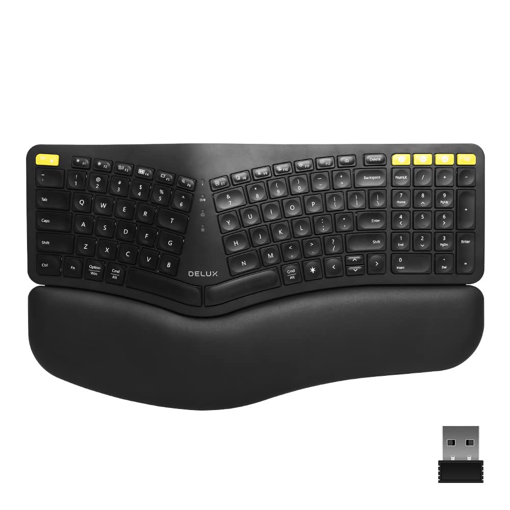 DeLUX Wireless Ergo Keyboard with Backlit GM902PRO and Vertical Mouse M618GGX