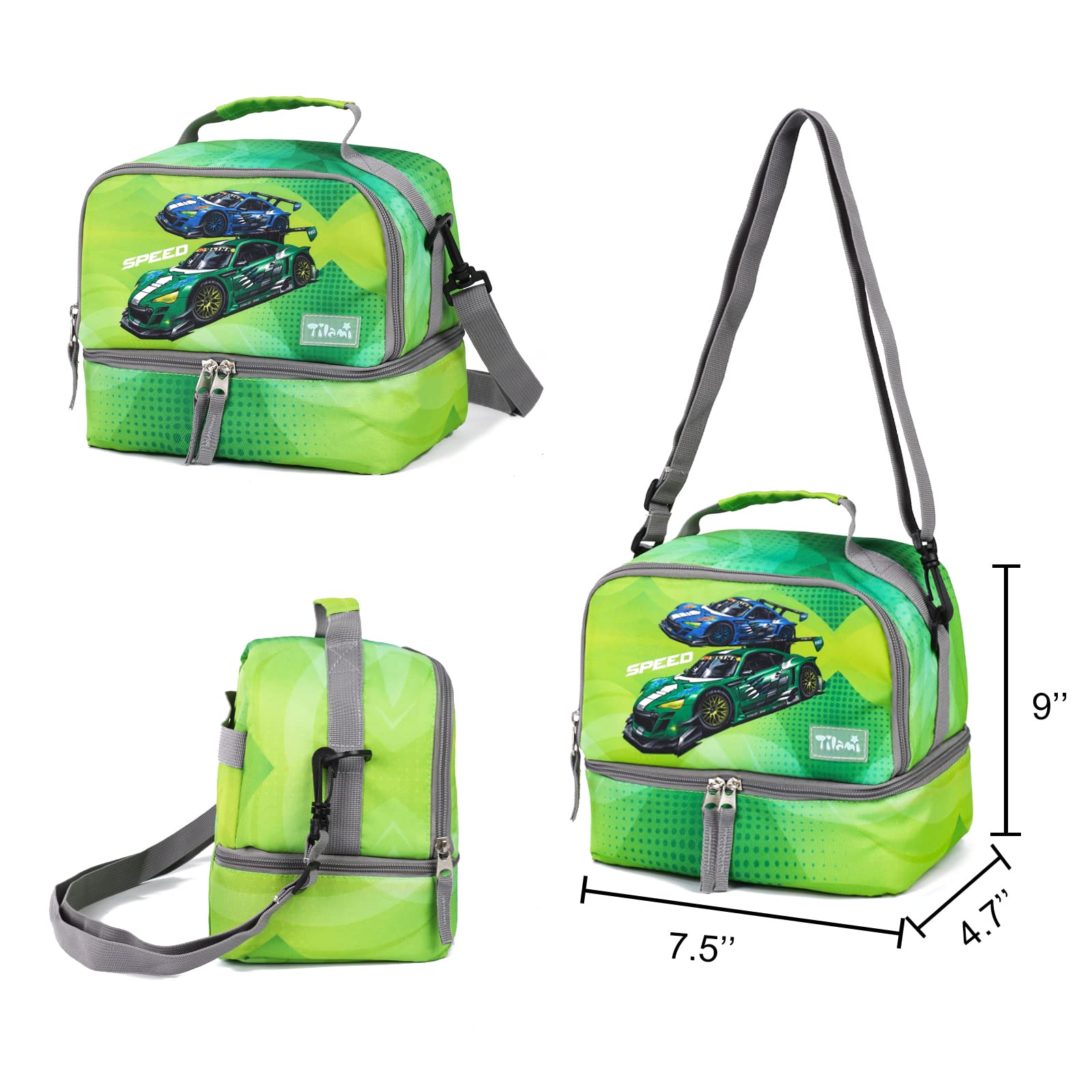 Tilami Rolling Backpack 18 inch Double Handle with Lunch Bag Wheeled Kids Backpack, Spaceship Blue
