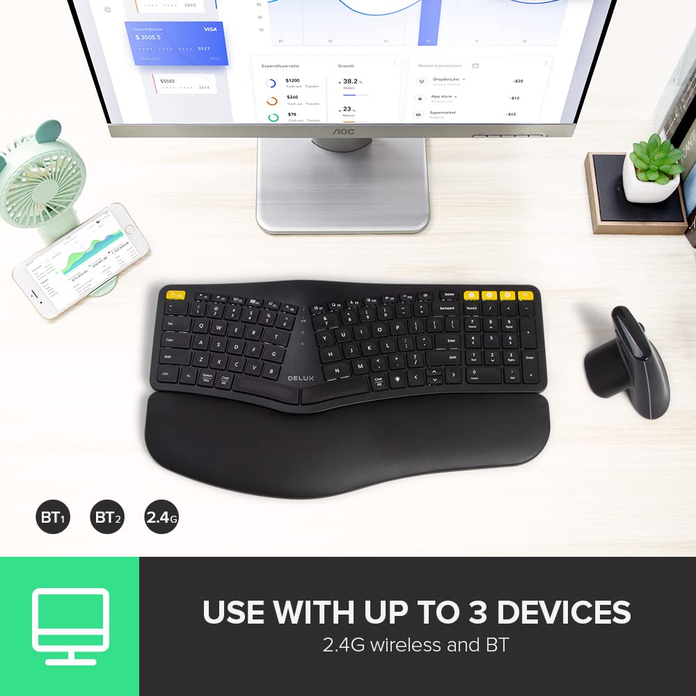 DeLUX Wireless Ergo Keyboard Mouse Combo GM902Pro and M618XSD