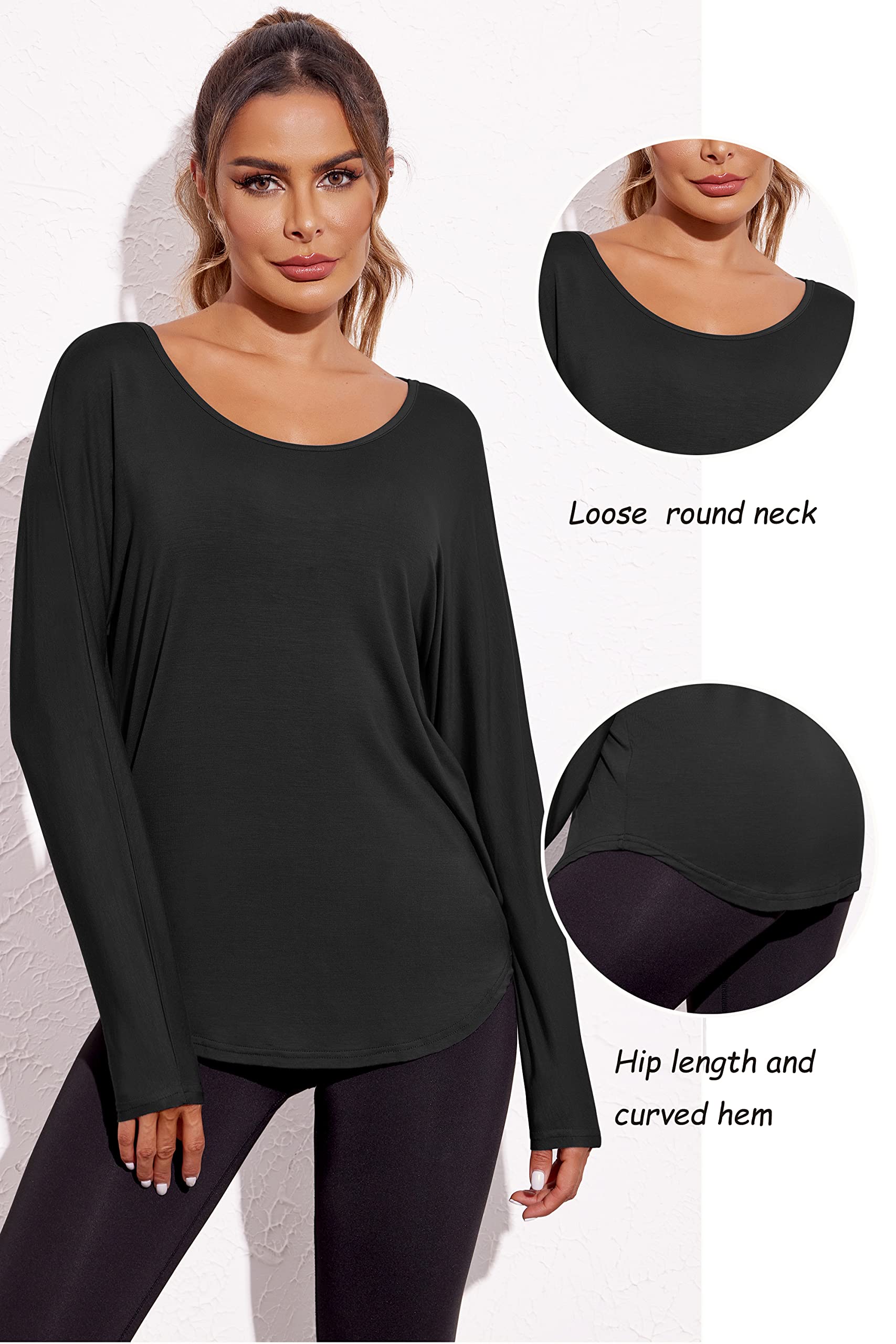 Cute Long Sleeve Workout Shirts for Women Loose Fit Open Back Athletic Yoga Gym Running Tops
