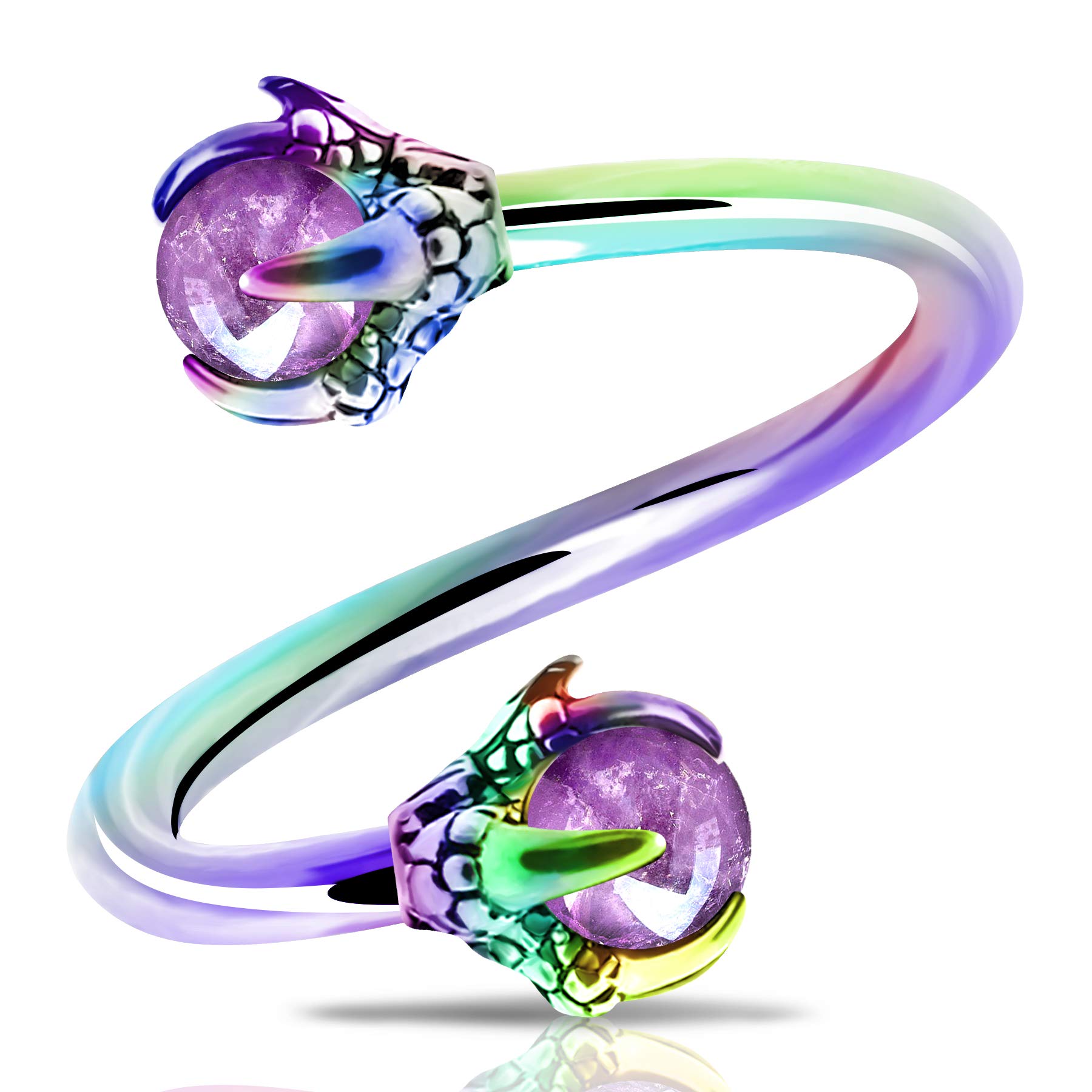 OUFER Twist Helix Earring 316L Stainless Steel Dragon Claw with Opalite Center 16G Twist Lip Labret Cartilage Upper Lobe Piercing Jewelry