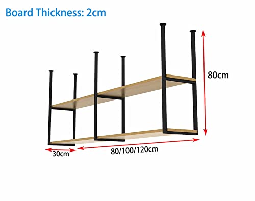 Guuurrrg Ceiling Mount Shelf Nordic Wrought Iron Ceiling Shelf, 2 Tier Ceiling Mounted Storage Shelf Wine Rack, Bar Restaurant Hanging Decorative Flower Stand, Easy to Install (Black 80 x 30 x 80cm)