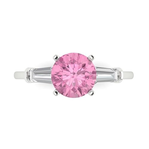 Clara Pucci 2.0 ct Round Cut 3 stone Solitaire Pink Simulated Diamond Engagement Promise Anniversary Bridal Ring 18K White Gold 4.5