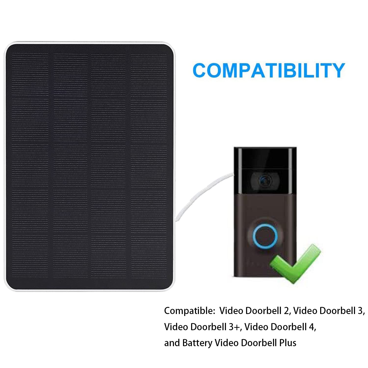 Compatible with Ring Solar Battery Charging Plate,Video Doorbell 3, Video Doorbell 3 Plus, Video Doorbell 4,Ring Solar Charger