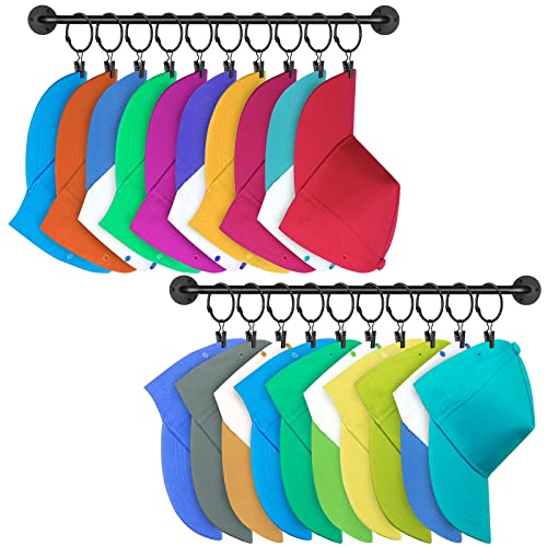 QYINXIU Hat Rack for Wall Baseball Capļ¼Hat Holder for Wallļ¼Hat Organizer Storage Rack with 20 Removable Metal Clips for Closet Door Bedroom Entrance Laundry, Set of 2, Black