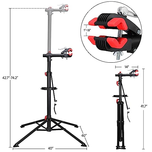 Yaheetech Bike Repair Stand Height Adjustable with Multiple Quick Release Telescopic Arm Tool Tray for Home Bicycle Mechanic