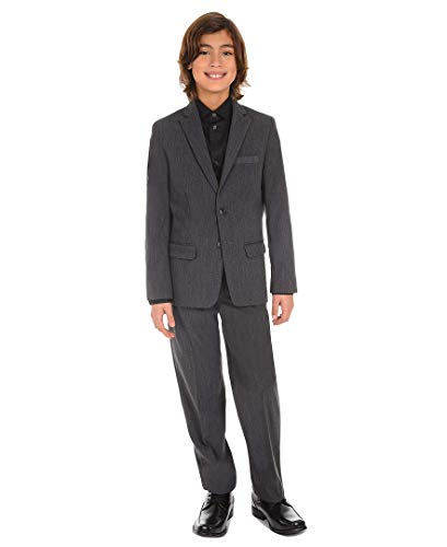 Calvin Klein Boys' Long Sleeve Sateen Dress Shirt, Button-down Style With Buttoned Cuffs & Shirttail Hem, Black, 20