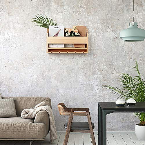 Wall Mount Entryway Mail Envelope Organizer, Letter & Newspaper Storage,Home Decorative Floating Shelf, Wooden
