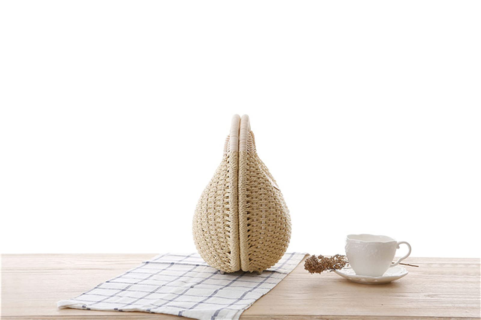 DAISHA Straw Bags for Women,Hand-woven Shell Bag Handle Ring Tote Retro Summer Beach Rattan bag., Beige, 11x10.23x5.9 inches(lxwxh)