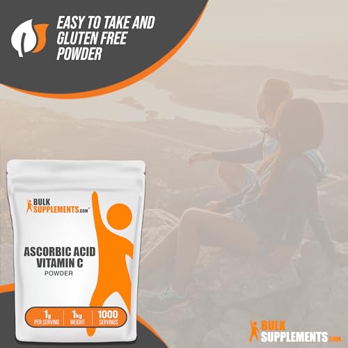 BulkSupplements.com Ascorbic Acid Powder - Vitamin C Supplement, Ascorbic Acid Food Grade - Powdered Vitamin C, Immune Support - Gluten Free, 1g per Serving, 1kg (2.2 lbs) (Pack of 1)