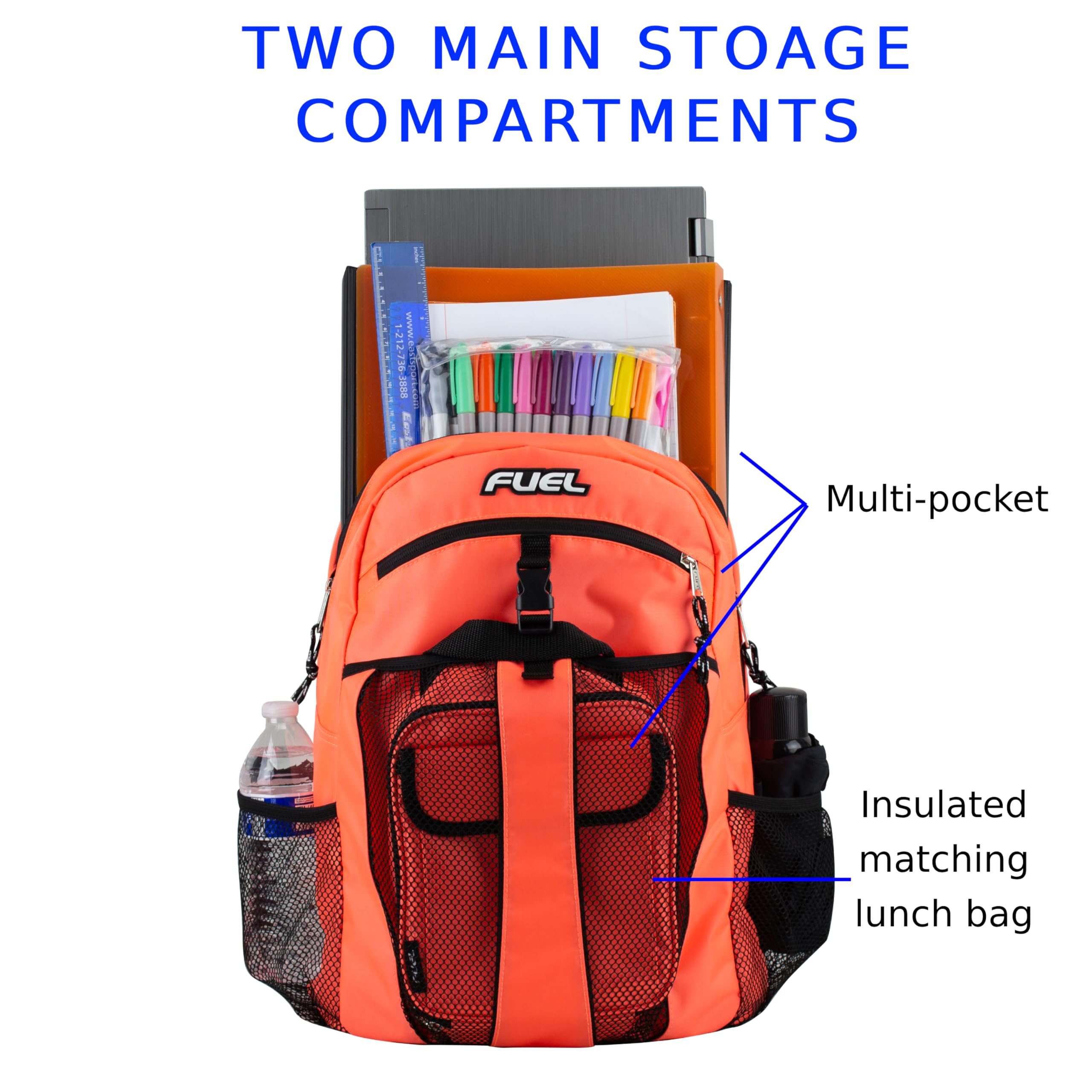 FUEL Backpack & Lunch Bag Bundle, Coral Sizzle