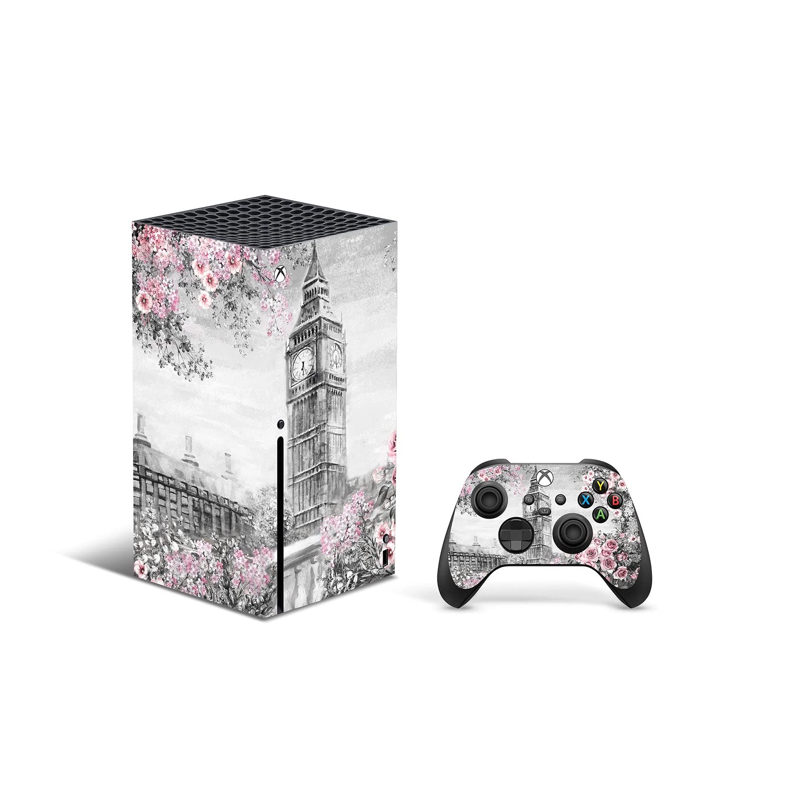 ZOOMHITSKINS Compatible with X1 Series X, Painting London Pink Grey Art White Flowers Roses, Durable, Bubble-Free, Made in USA