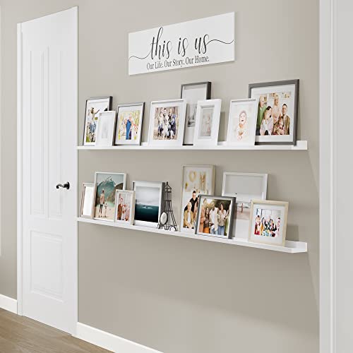 Wallniture Denver White 84" Picture Ledge Shelf for Living Room Decor, Floating Shelves for Wall Decor, Long Shelf Set of 2 for Bedroom, Hallway