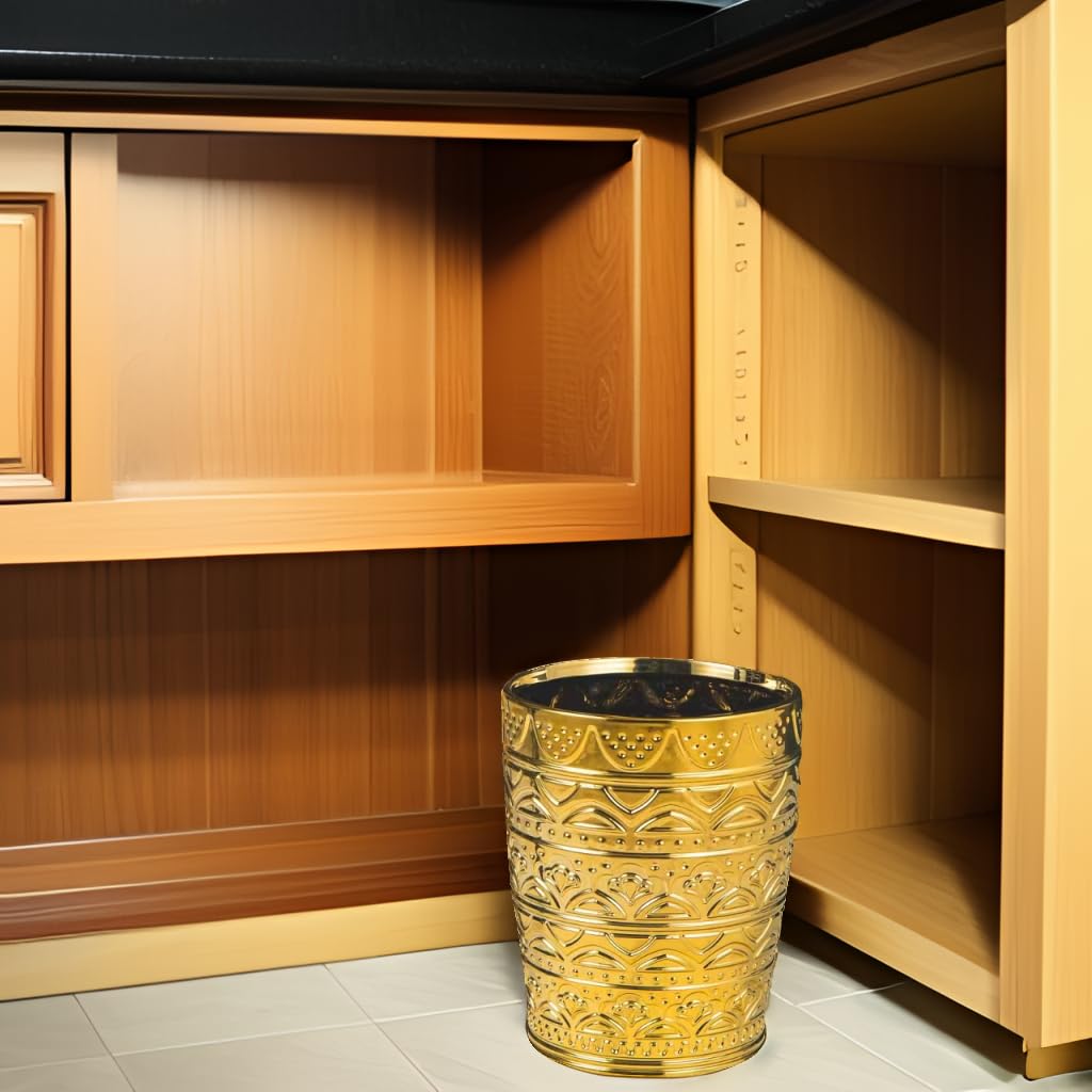 Gold Garbage Can Kitchen Trash Cans Wastebasket, Decorative Garbage Container Bin for Bathroom, Bedroom, Kitchen, Home Office, and Holds Waste(Round,Ceramic,Open Top