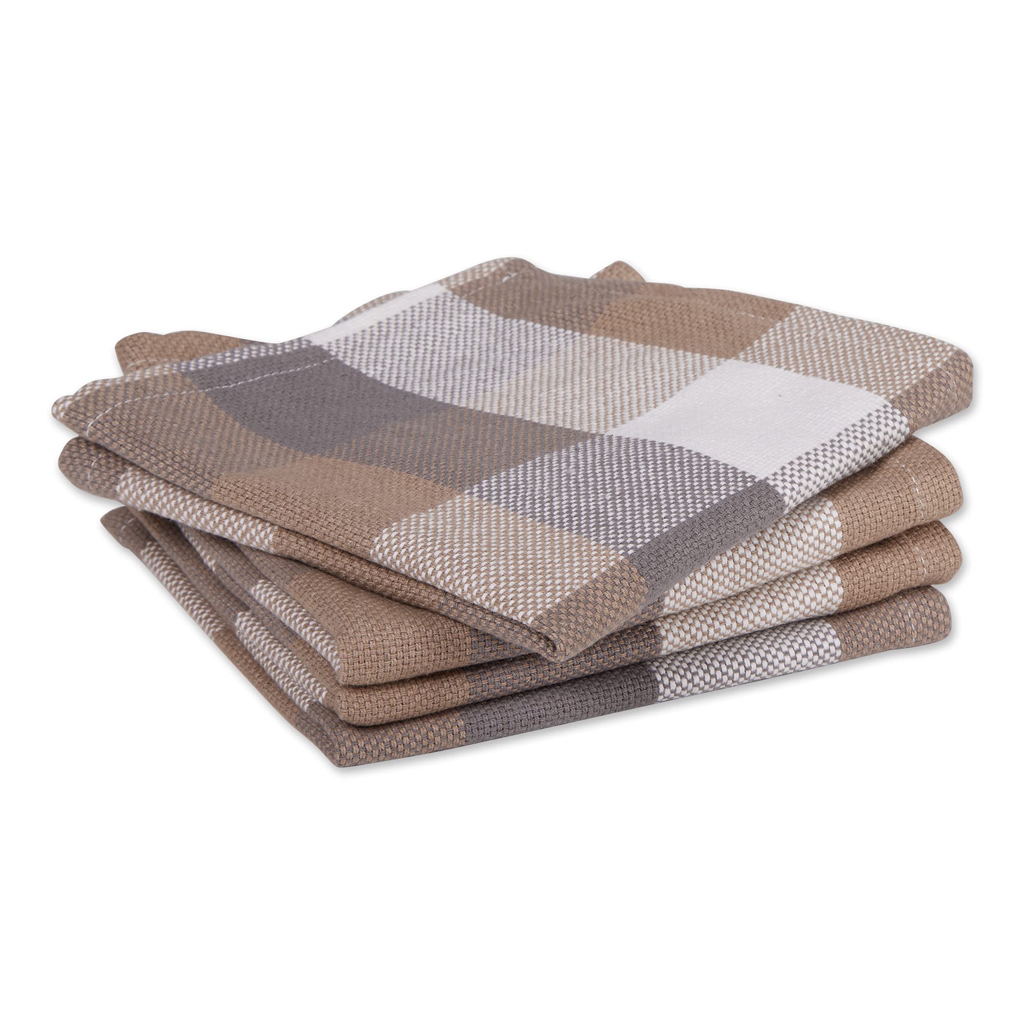 DII Tri-Color Check Collection Kitchen, Scrubber Dishcloth, Stone, 6 Piece