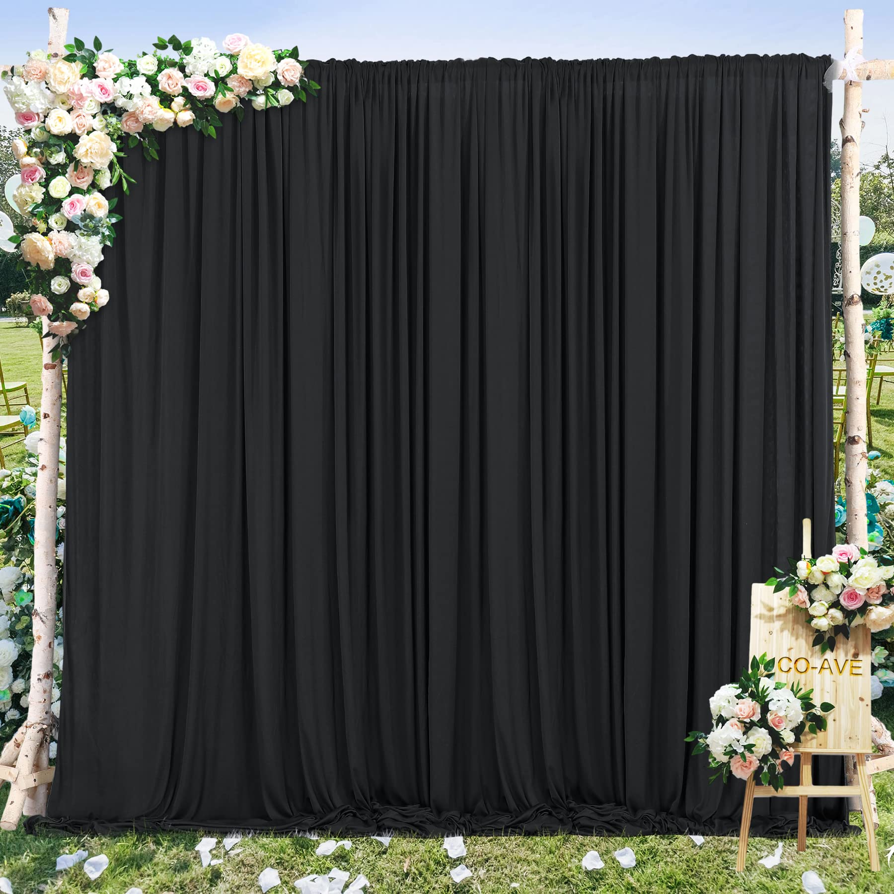 CO-AVE 10x10ft White Backdrop Curtain for Parties Wrinkle Free Wedding Baby Shower Curtain Backdrop for Birthday Party Background Decorations White Fabric Drapes 5x10ft, 2 Panels