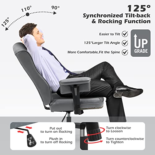 YAMASORO High Back Executive Office Chair with Rubber Wheels and Armrests,PU Leather Home Office Desk Chairs Comfortable Ergonomic Computer Chairs for Adults,Grey