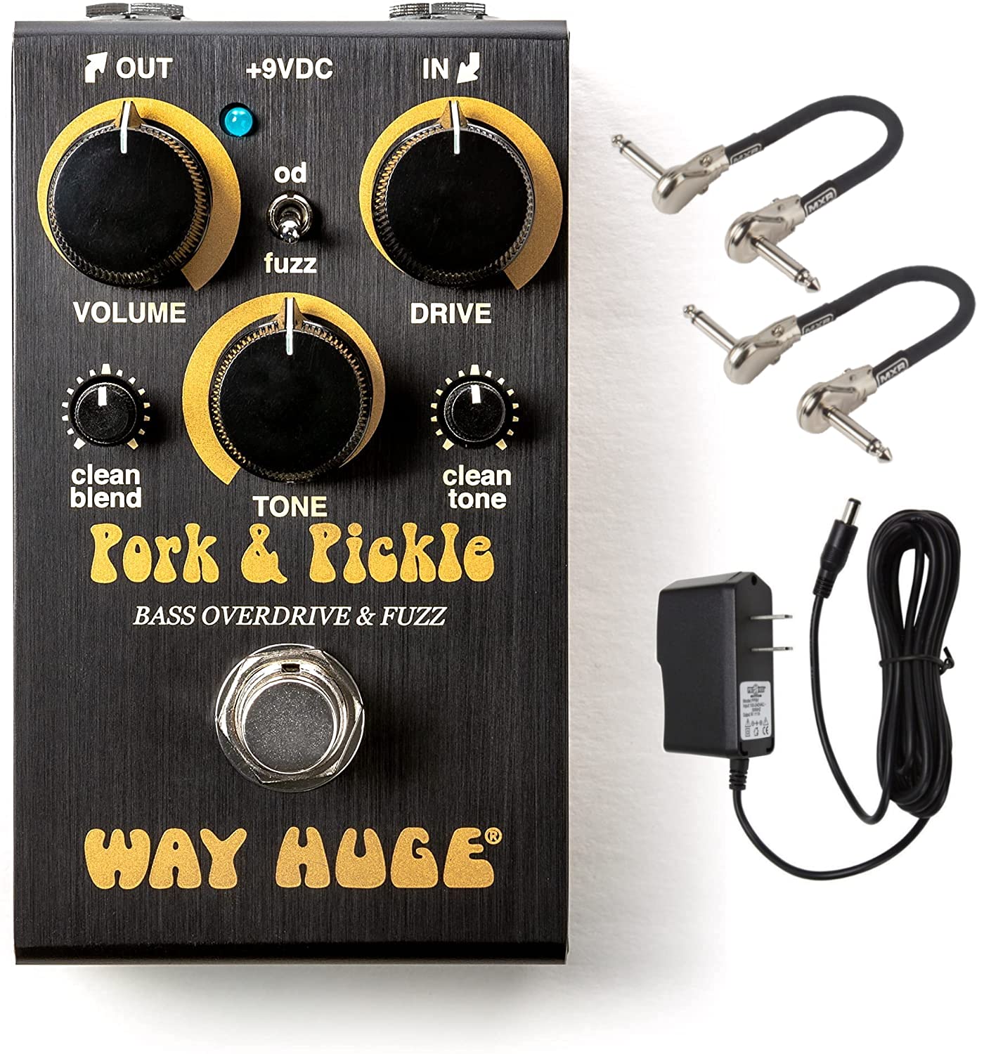 Briskdrop Way Huge Smalls WM91 Pork & Pickle Bass Overdrive & Fuzz Pedal Bundle with 2 MXR Patch Cables and Power Supply(WM41)
