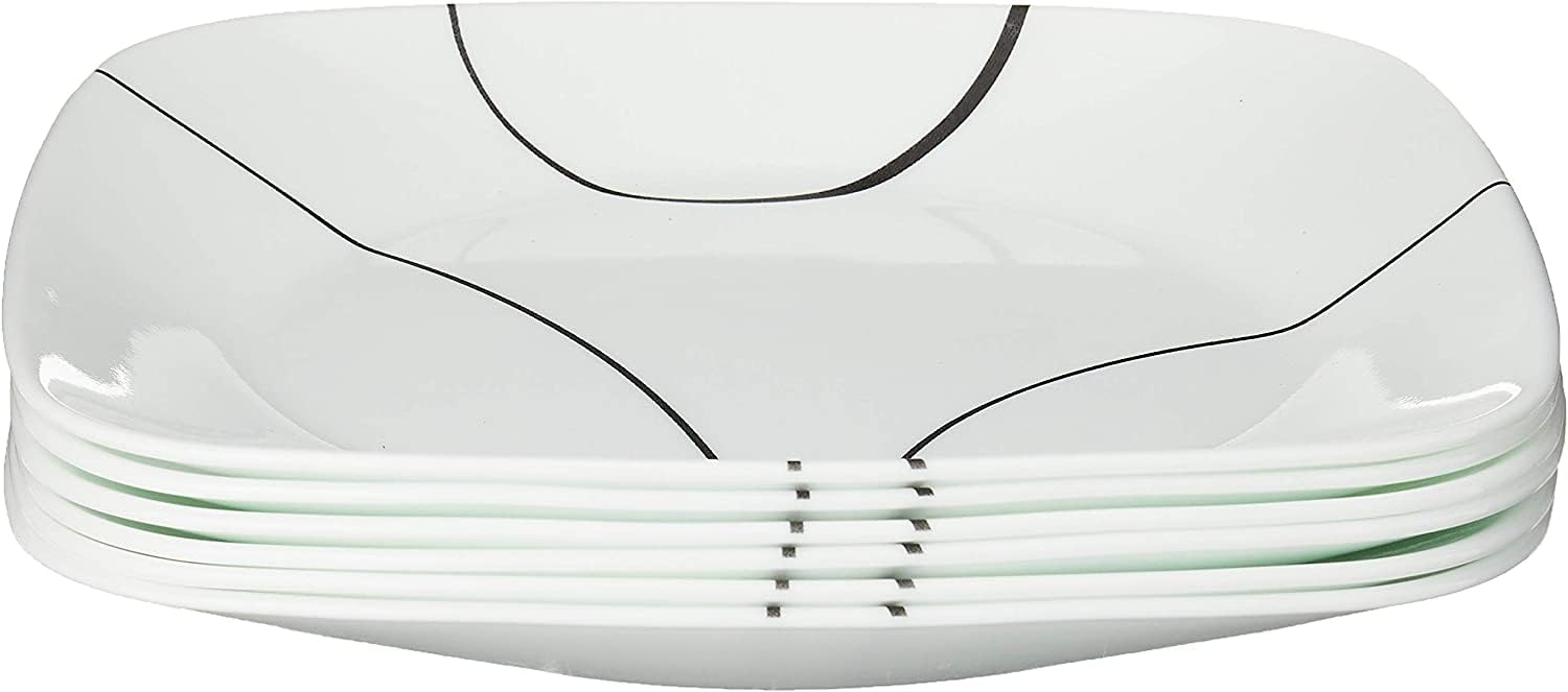 Corelle Vitrelle 6-Piece Salad Plates Set, Triple Layer Glass and Chip Resistant, Lightweight Square 9-Inch Plates, Simple Lines