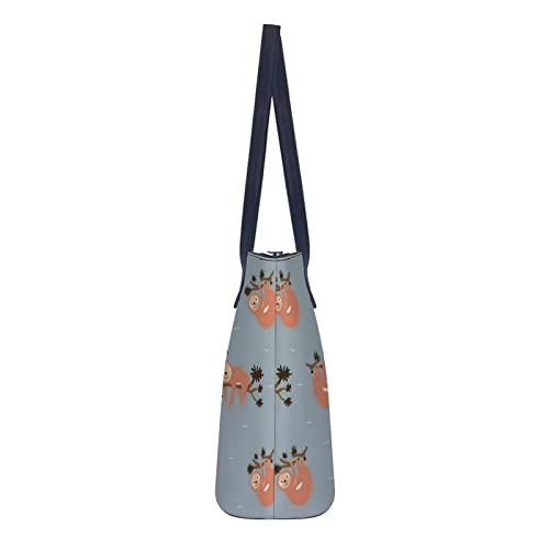 Cute Sloth on Tree Branches Women's Tote Bag PU Leather Shoulder Bag Handbags Purse For Work Shopping Travel