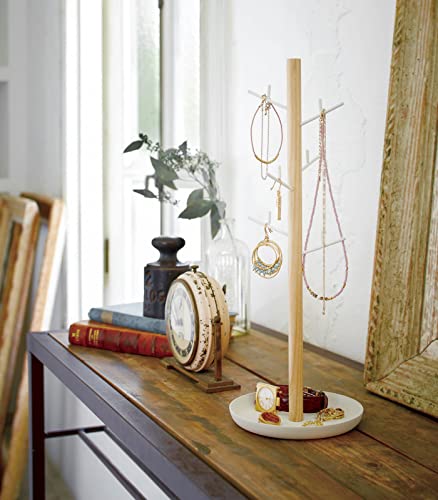 YAMAZAKI Home Tosca Accessory Tree - Jewelry Organizer Stand With Tray - Steel + Wood,White