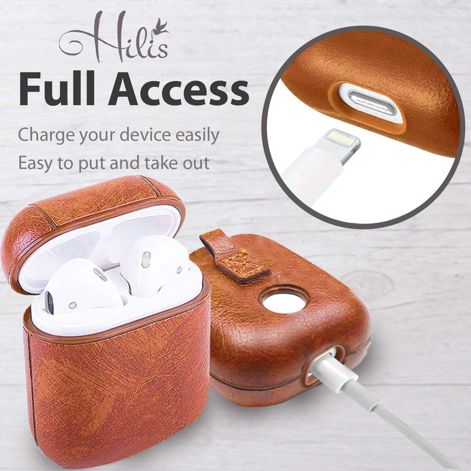 Custom Name AirPods PU Leather Case, Personalized Protective Cover Compatible with Apple AirPod 1 or 2[Front LED Visible] [Support Wireless Charging] Keychain Brown/Light Brown/Red