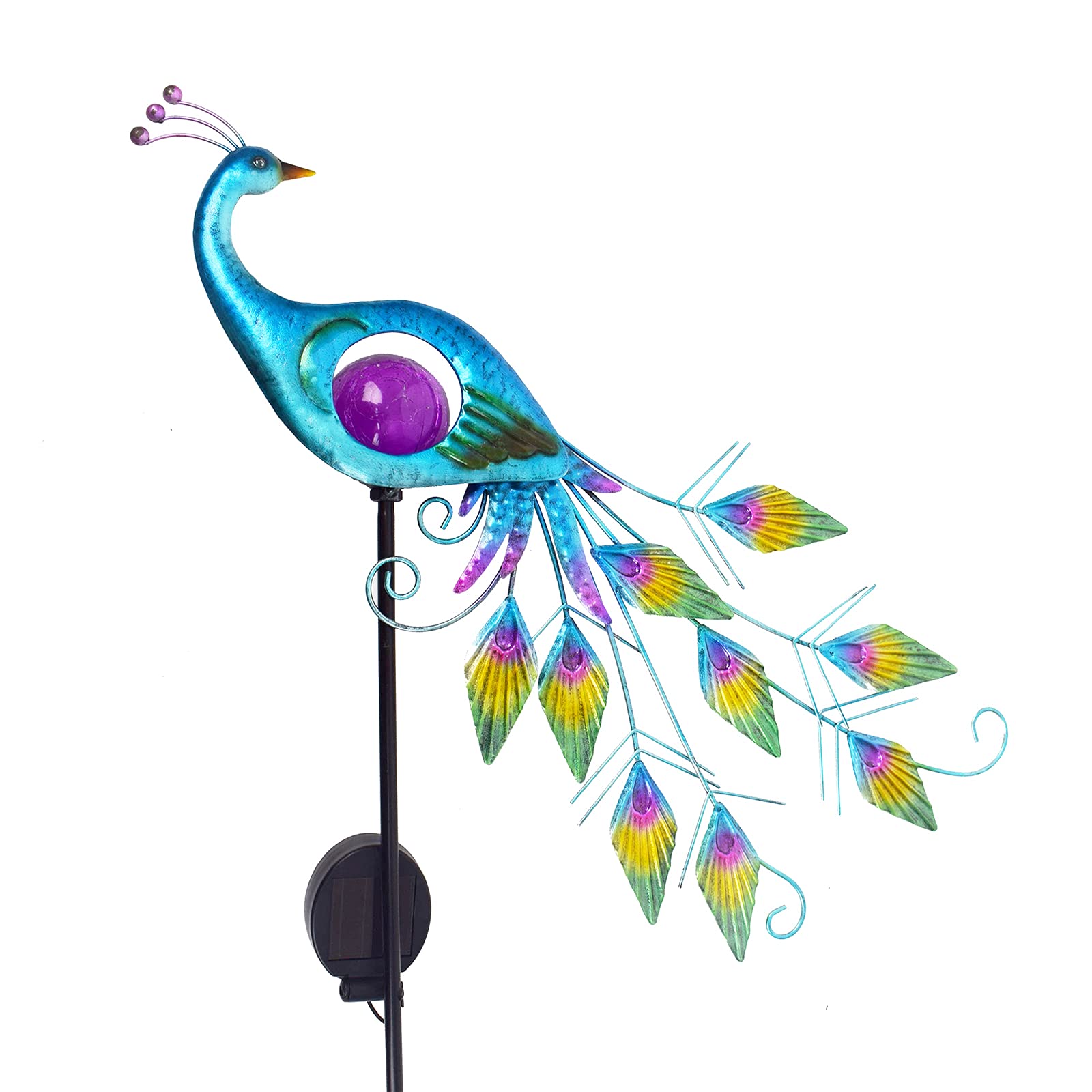 Stargarden Metal Solar Peacock Garden Stake, Garden Lights Solar Powered Waterproof Landscape Path Lights Outdoor Decorations for Pathway Patio Yard Lawn (Purple Ball)