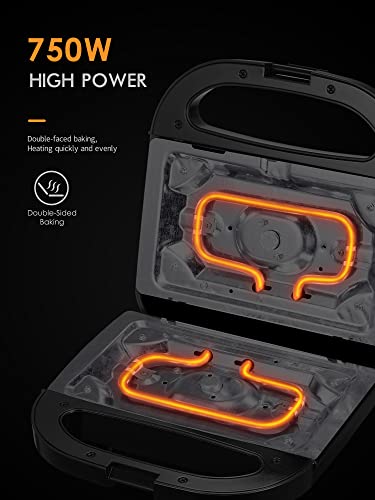 Sandwich Maker, Yabano Toaster and Electric Panini Grill with Non-stick Coating Plate, Easy to Clean, Heating Up Fast, Built in Indicator Lights, Black