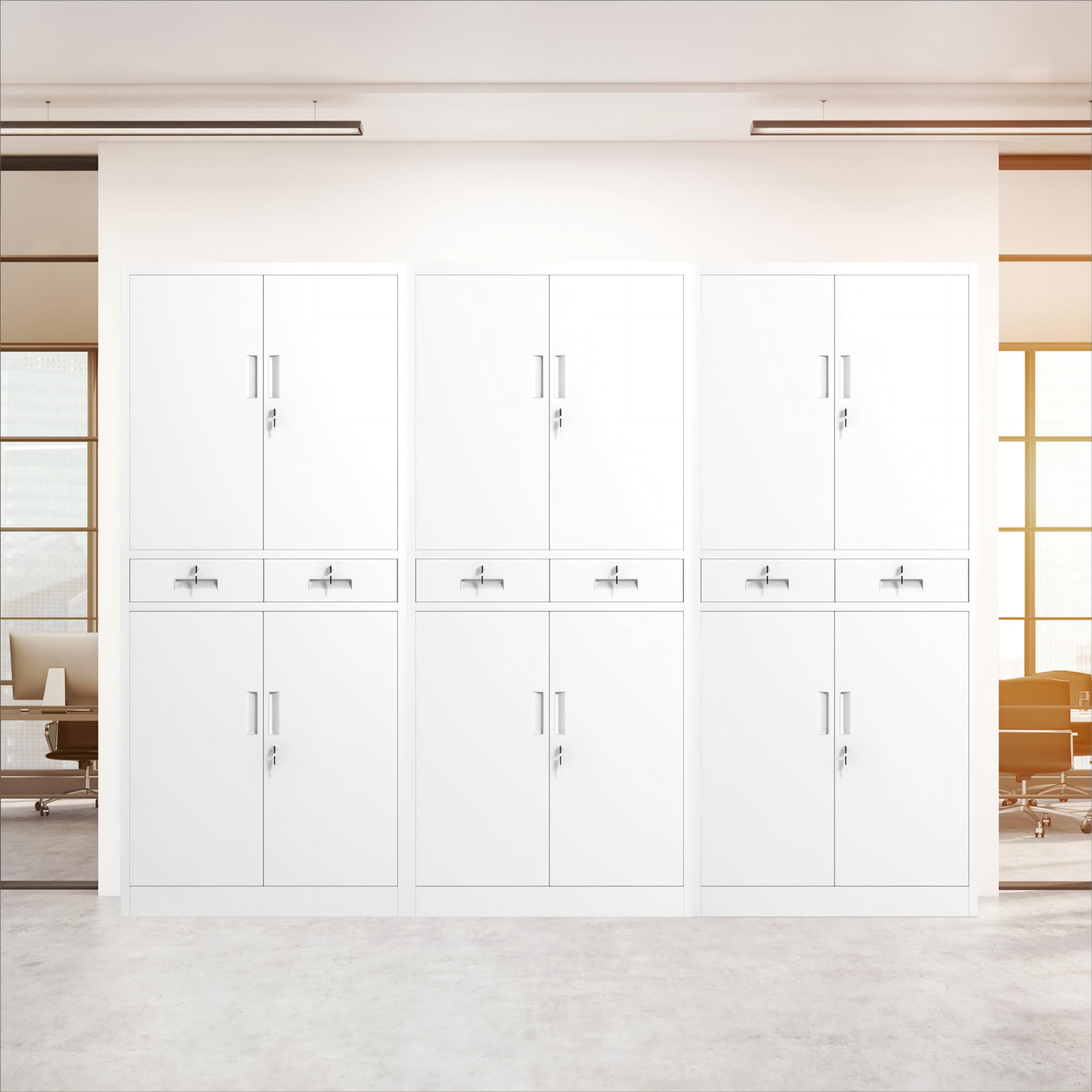JINGUR Metal Storage Cabinet with Locking Doors and 2 Drawers, Lockable Steel Storage Cabinets with Adjustable Shelves for Home Office Garage Kitchen Pantry (Black)