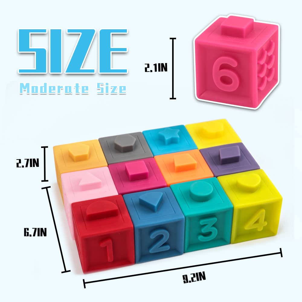 OWNONE 1 Baby Soft Blocks, 16PCS Stacking Building Blocks for Toddlers 1-3, Teething & Sensory Toys for Babies Infant 6 9 10 12 18 Months, Learning Developmental Toys for Boys & Girls 1 2 3 Years Old